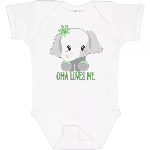 Bella Canvas Oma Loves Me Cute Baby Elephant Baby Bodysuit Family Elephants Grandma Bodysuit ...