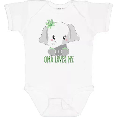 Bella Canvas Oma Loves Me Cute Baby Elephant Baby Bodysuit Family Elephants Grandma Bodysuit ...