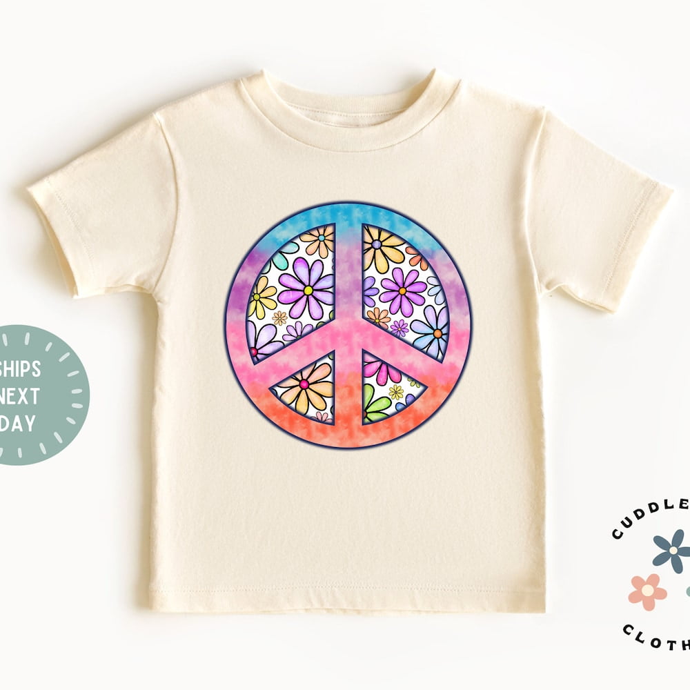 Bella Canvas Peace Sign Kids Tee, Colorful Retro Boho Hippie Peace Sign ...