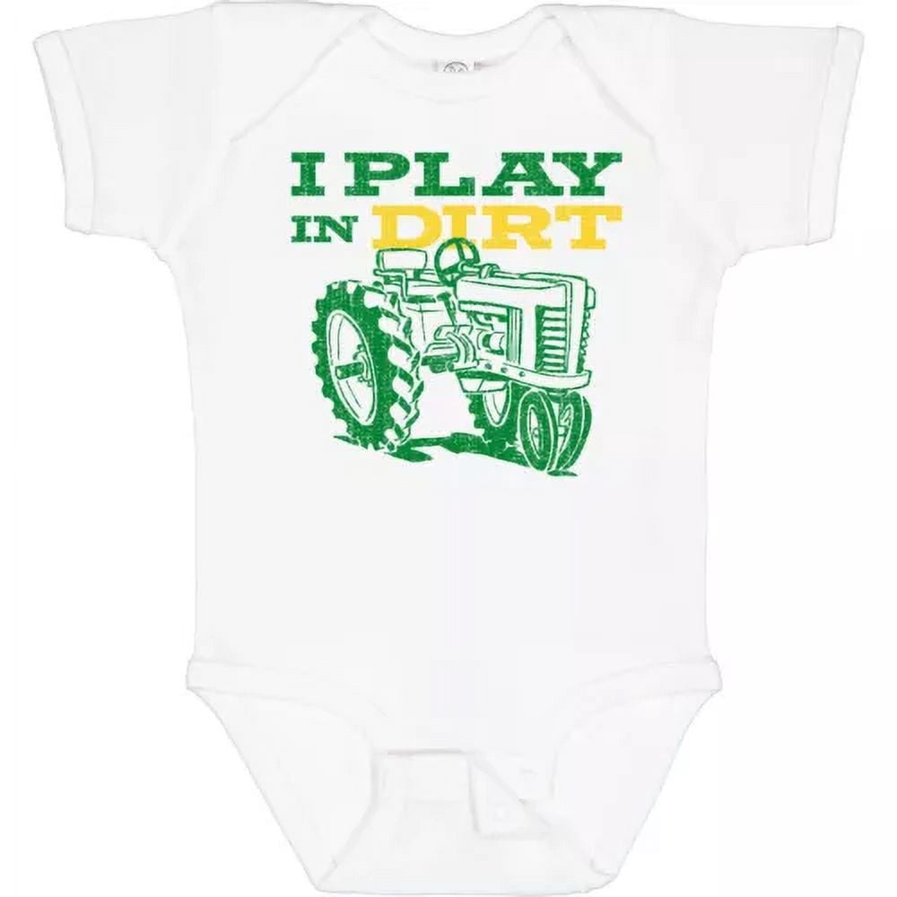 Bella Canvas Play In Dirt Tractor Baby Bodysuit I Funny Farming Farmer ...
