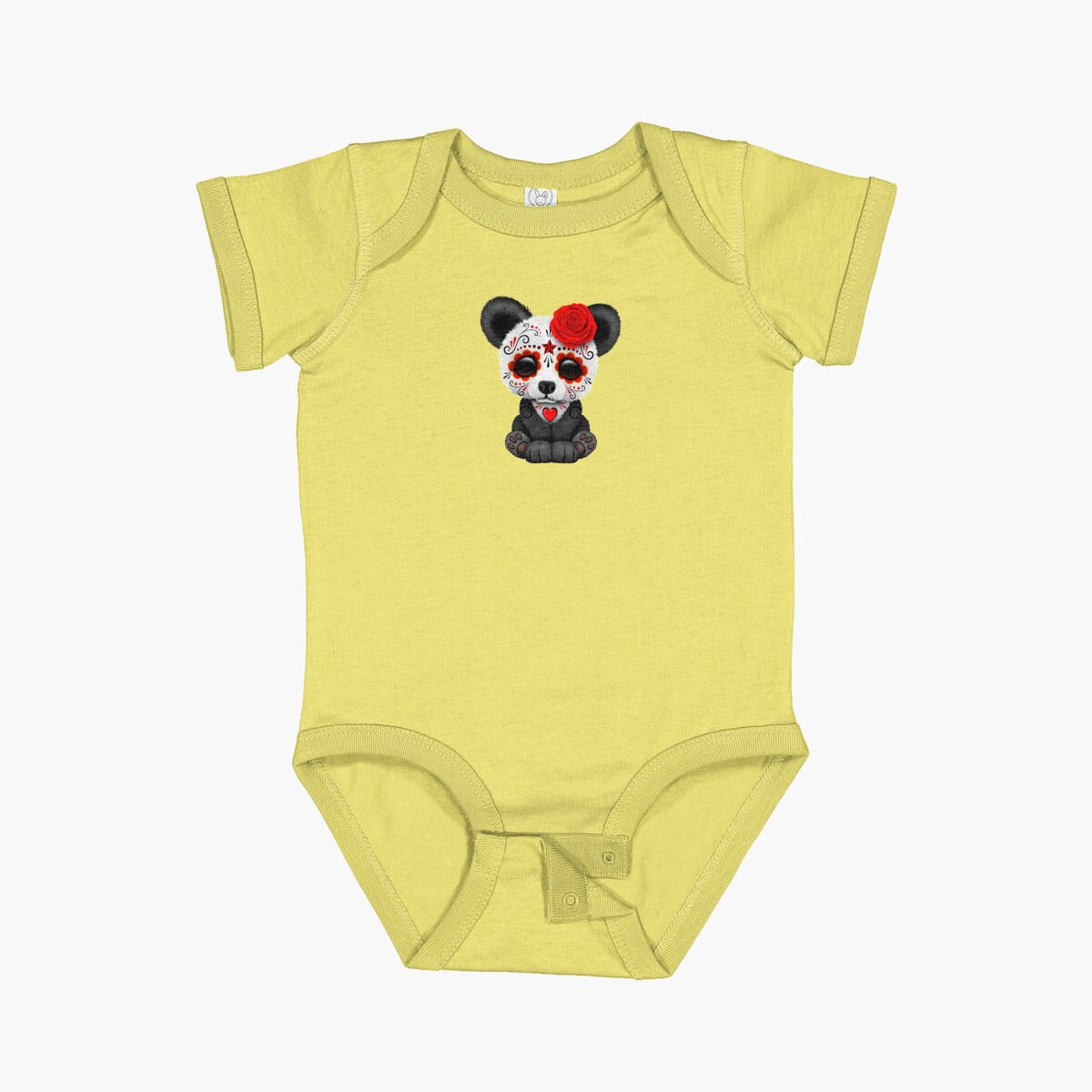 Bella Canvas Red Day Of The Dead Sugar Skull Panda On Yellow Short ...