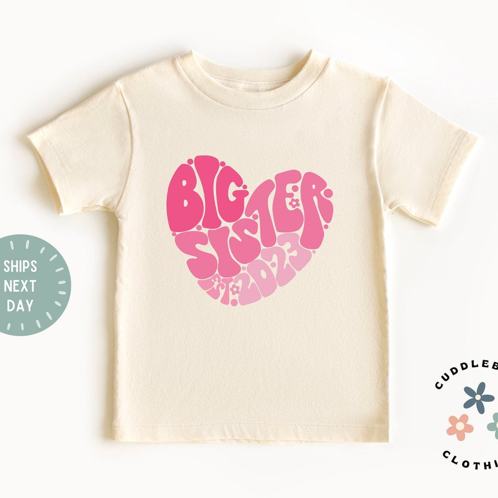 Bella Canvas Retro Big Sister Toddler Shirt, Big Sis Pink Heart Sibling Tee, Boho Sister Shirt ...