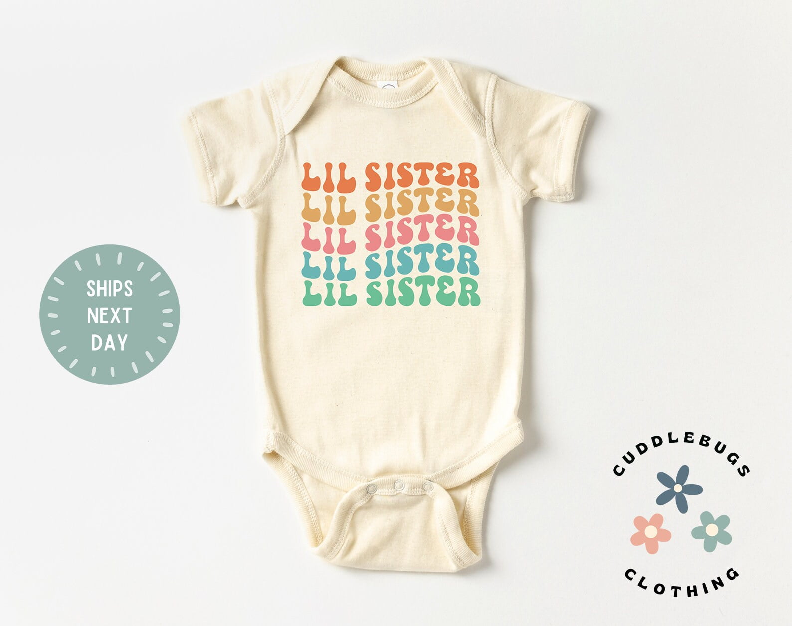 Bella Canvas with Retro Lil Sister, Rainbow Sibling Lil Sis, Little Sister, Baby Sister ...