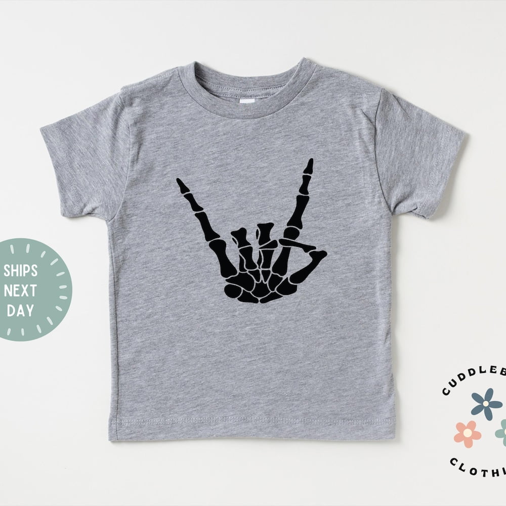 Bella Canvas Rock On Skeleton Hand Kids Shirt, Punk Rock Kids, Goth ...