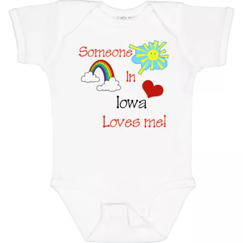 Bella Canvas Someone In Iowa Loves Me! Baby Bodysuit State Love One-Piece Infant Baby Bodysuit ...