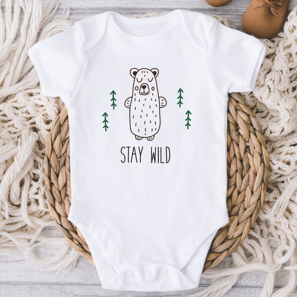 Bella Canvas with Stay Wild Bear, Cute Animal Woodland Bear, Baby Shower Gift, New Baby Boy Girl ...