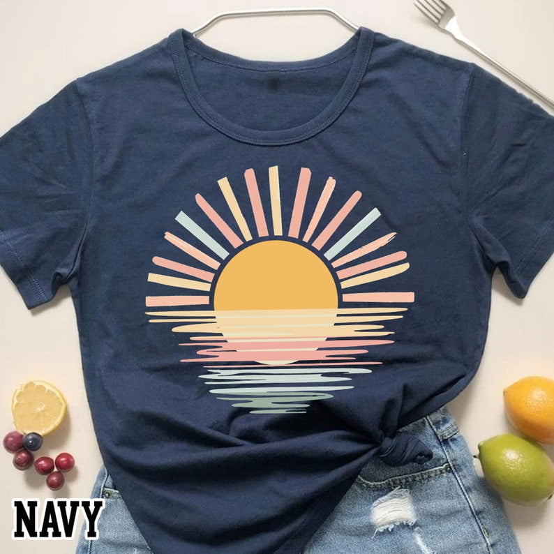 Bella Canvas Sunshine Shirt, Retro Sunset Rays Shirt, Summer Shirt ...