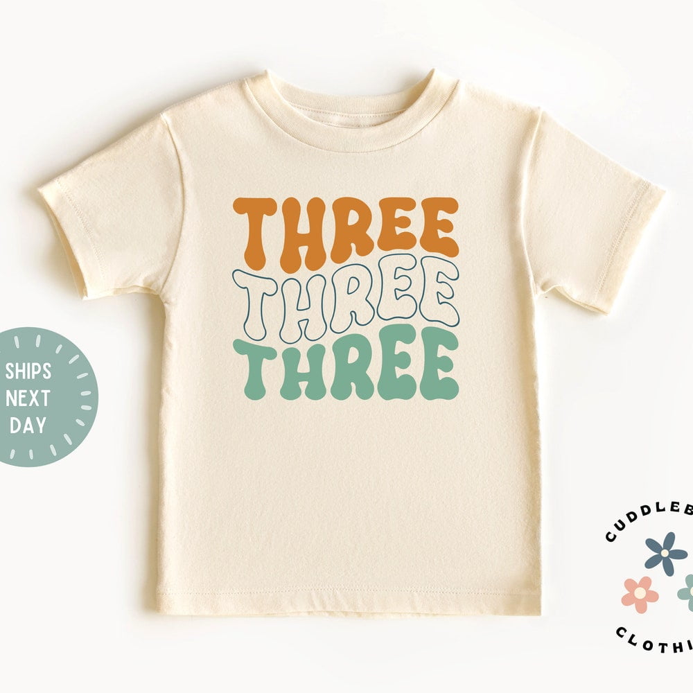 Bella Canvas Three Birthday Tee, Retro Kids Third Birthday Shirt, Three Birthday Top, Three Year ...