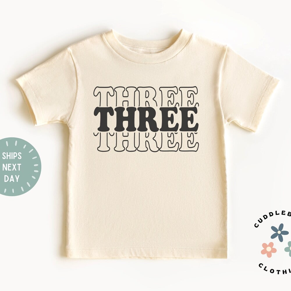 Bella Canvas Three Birthday Tee, Stacked Threes Unisex Birthday Shirt ...