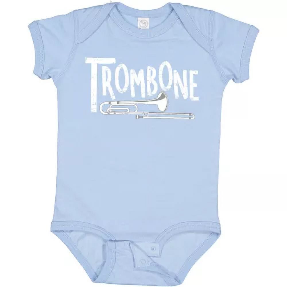 Bella Canvas Trombone Rough White Text Baby Bodysuit Horn Instrument Barthol Jazz Baby Bodysuit ...
