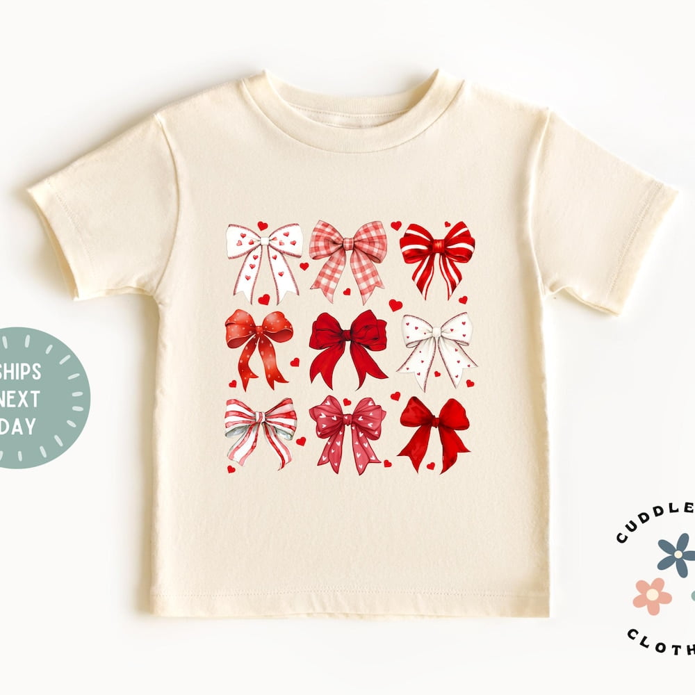 Bella Canvas Valentines Day Kids Tee, Coquette Valentine Red Bows Shirt ...