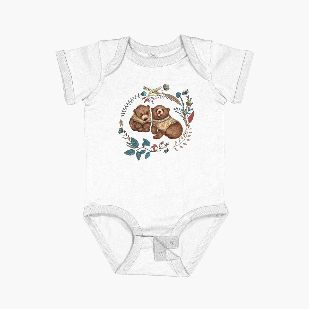 Bella Canvas Whimsical Bear Pair With Fantasy Flora Short Sleeve Baby One-Piece Newborn Gender ...