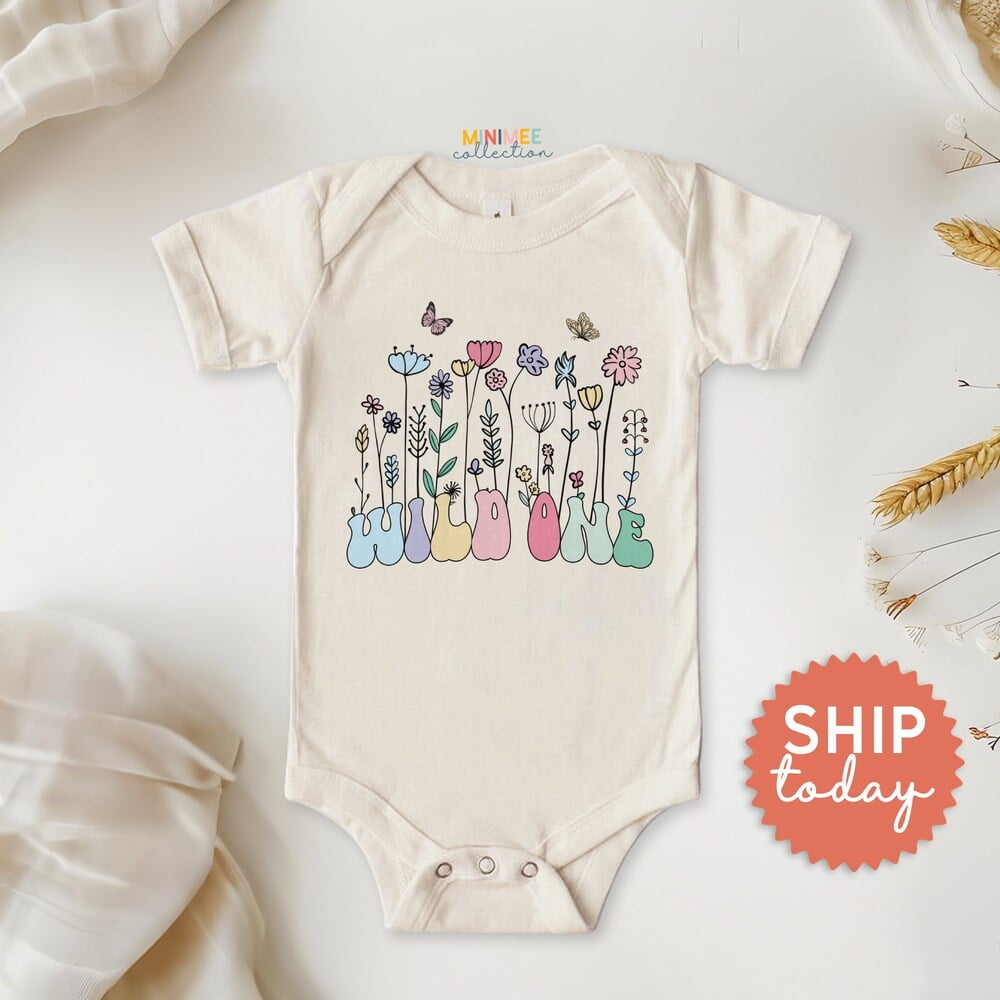 Bella Canvas with Wild One For, Flower Concept Birthday Outfit, First Birthday Wear For Baby ...