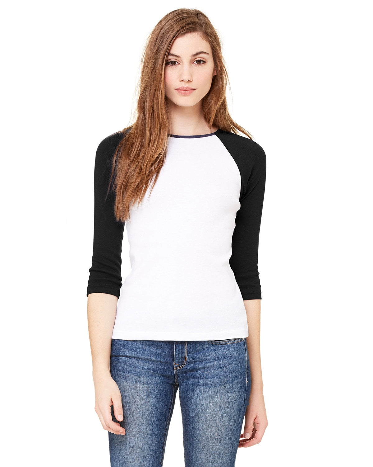 Bella + Canvas B2000 Ladies' Baby Rib 3/4-Sleeve Contrast Raglan T ...