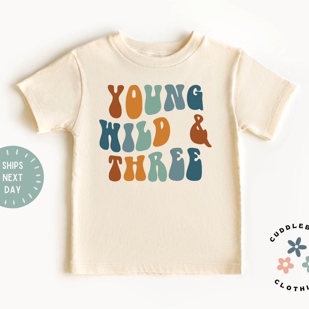 Bella Canvas Young Wild and Three Kids Shirt, Third Birthday Tee, Three Birthday Top, Three Year ...