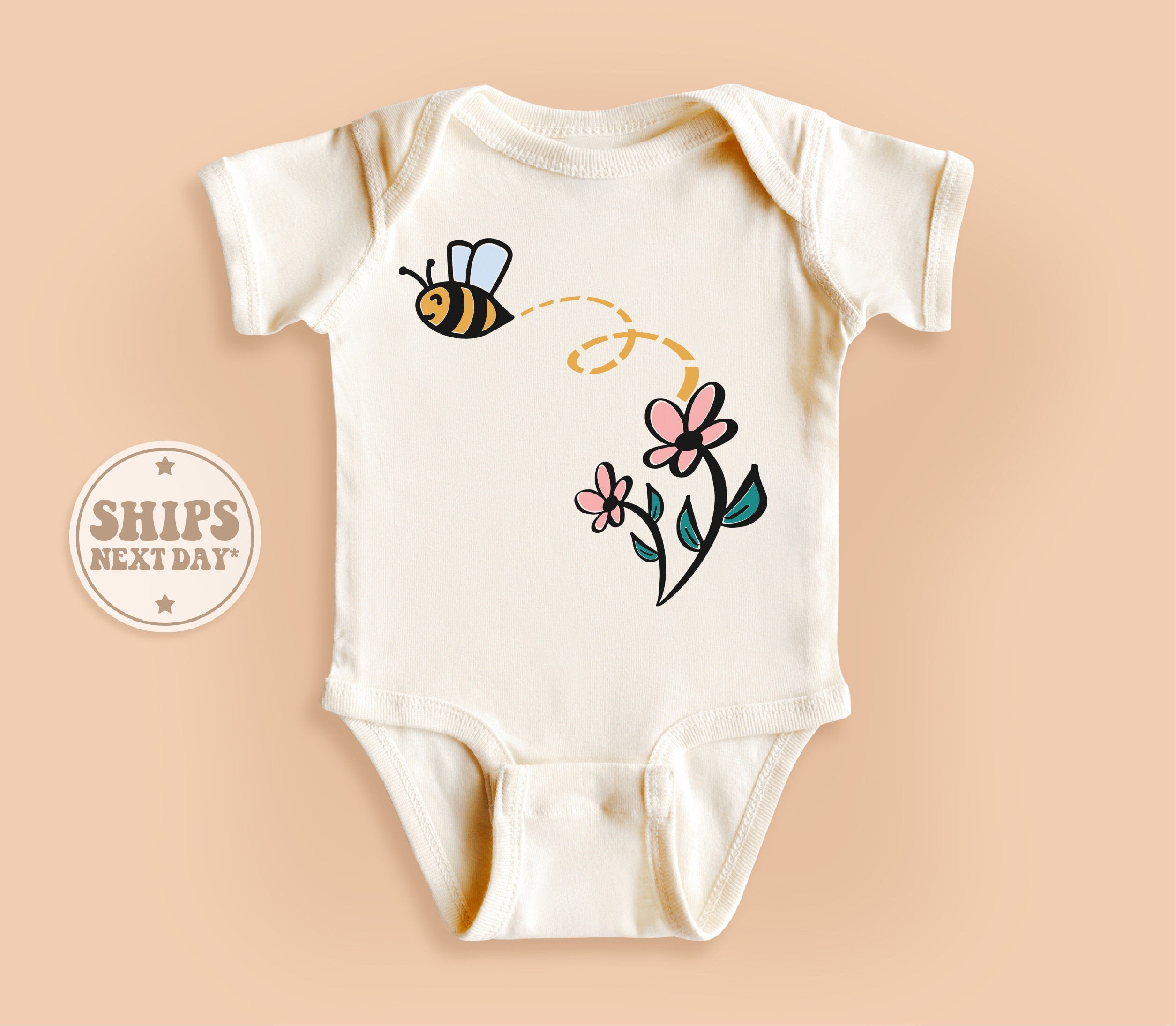 Bella Canvas with Bee, Flower, Bumble Bee, Baby Gift Cute and Cool, Baby Boy or Girl Bodysuit ...
