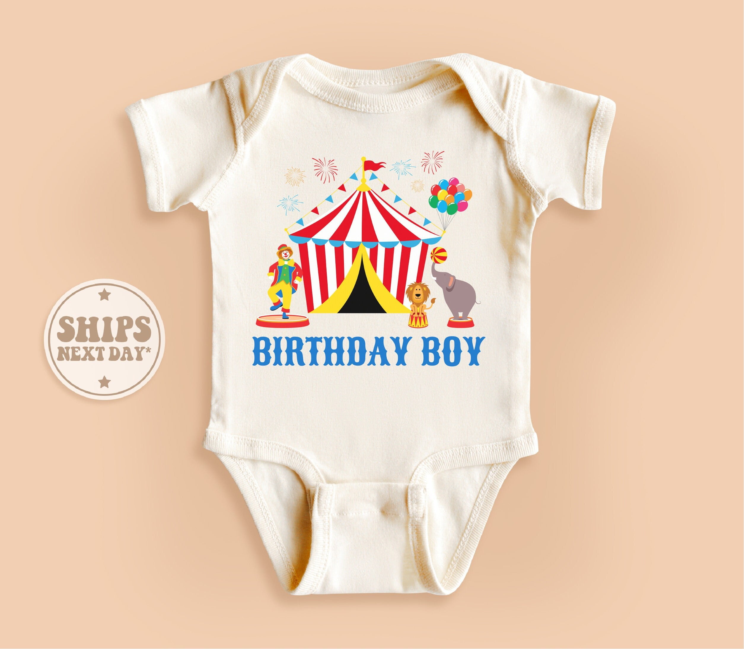Bella Canvas with Birthday Boy, Circus Birthday Party, Retro Natural Cute and Cool, Baby Boy or ...