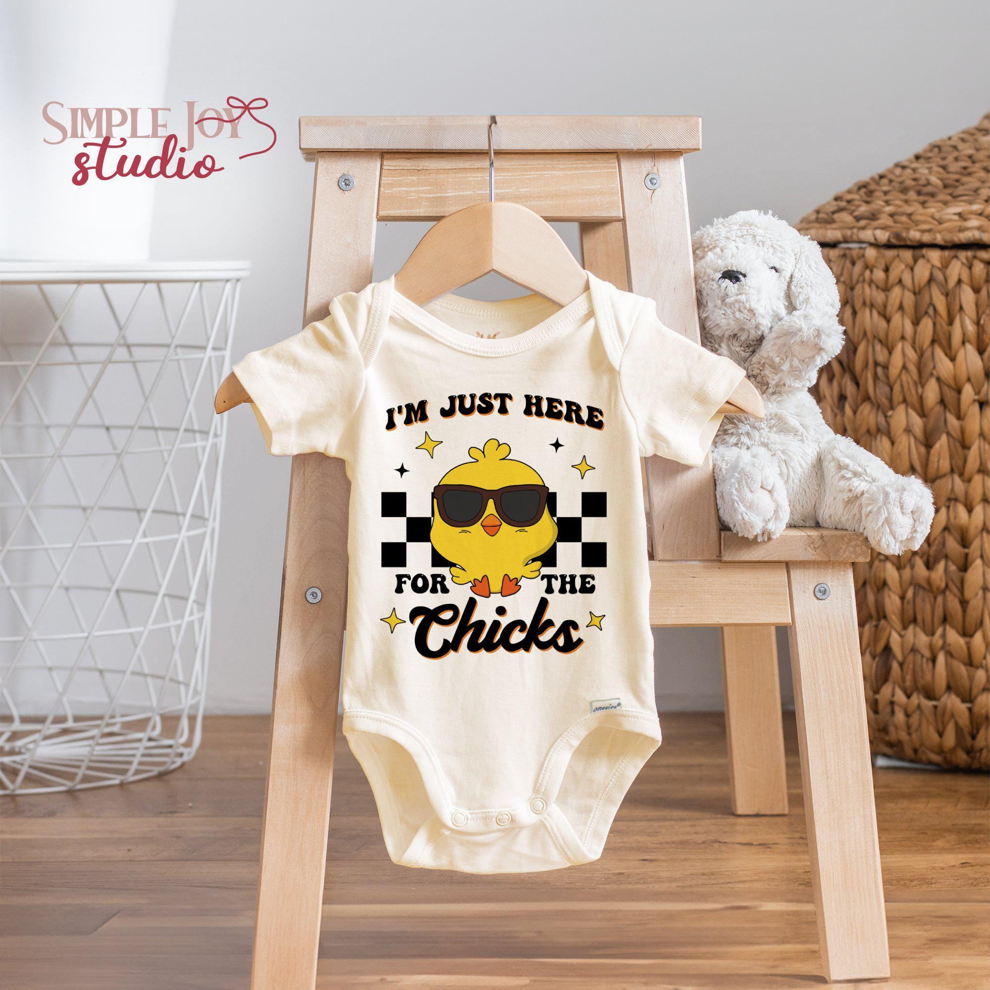 Bella Canvas with Easter Baby Outfit, Funny Easters, Just Here For The Chicks, Cute Cool Baby ...