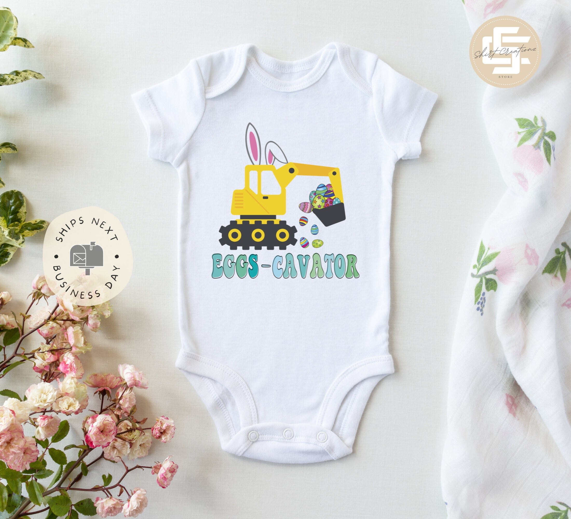 Bella Canvas with Eggs-Cavator, Easter Egg, Easter Baby Body Suit. Cute ...