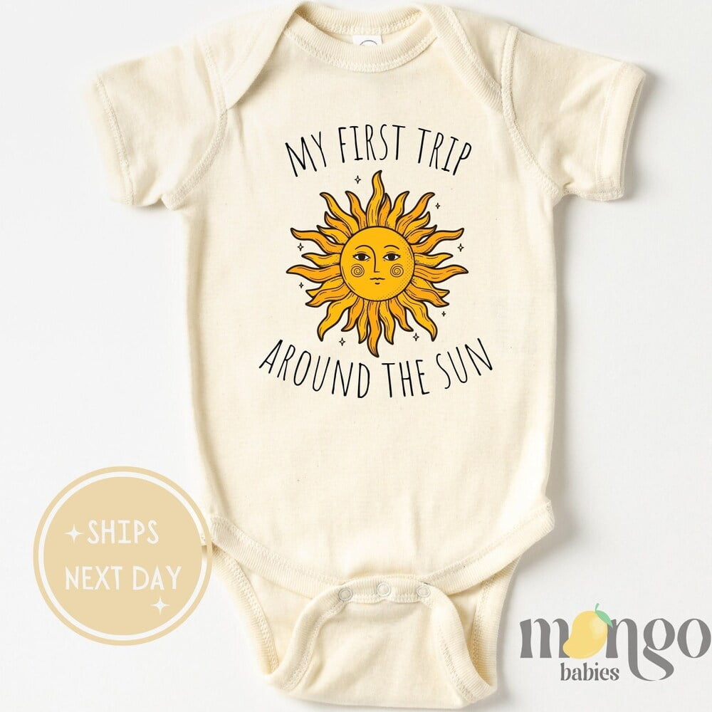 Bella Canvas with First Trip Around The Suns Retro One Year Old First Birthday Baby First ...