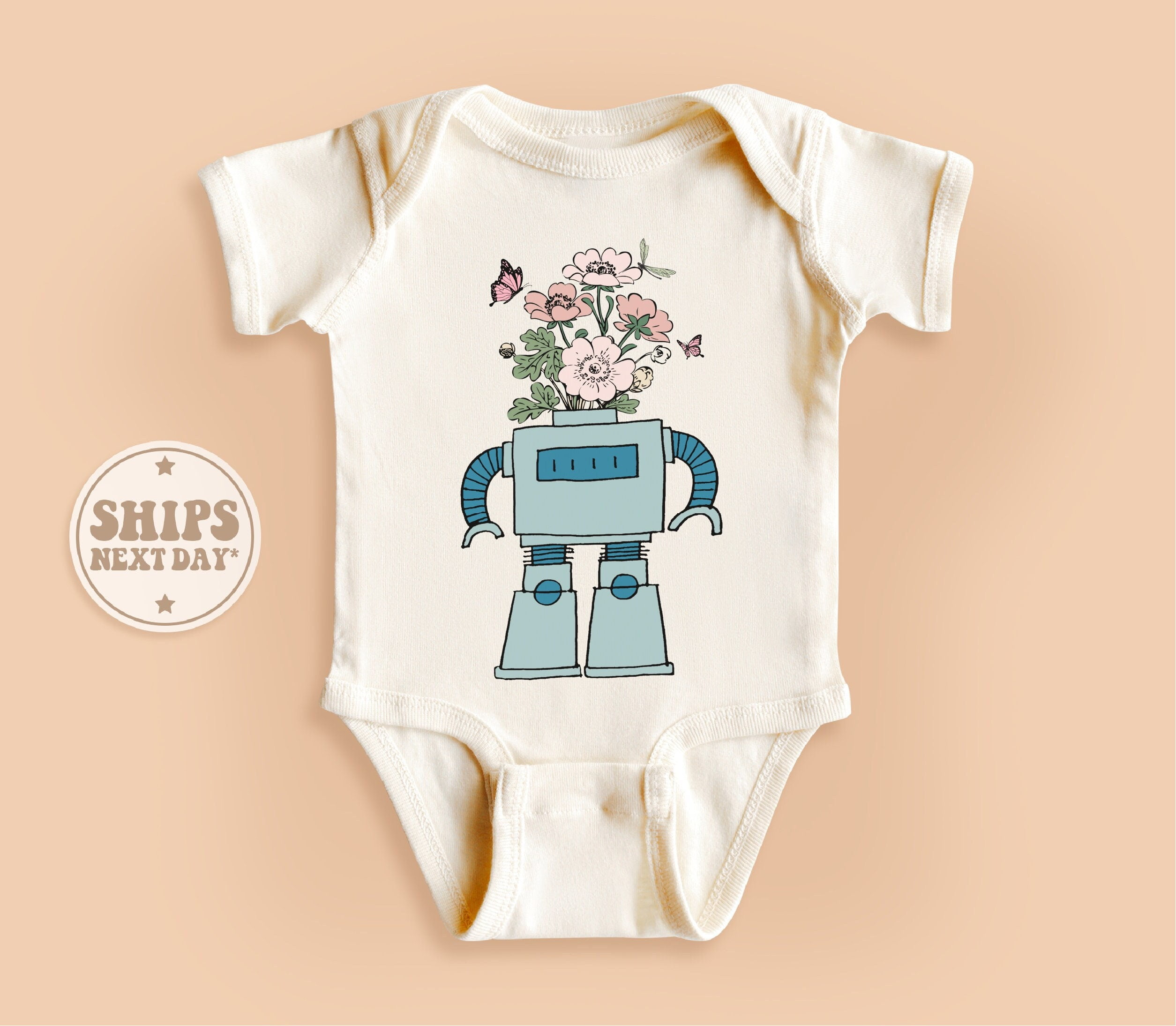 Bella Canvas with Floral Robot, Robot, Baby Gift, Floral Cute and Cool ...