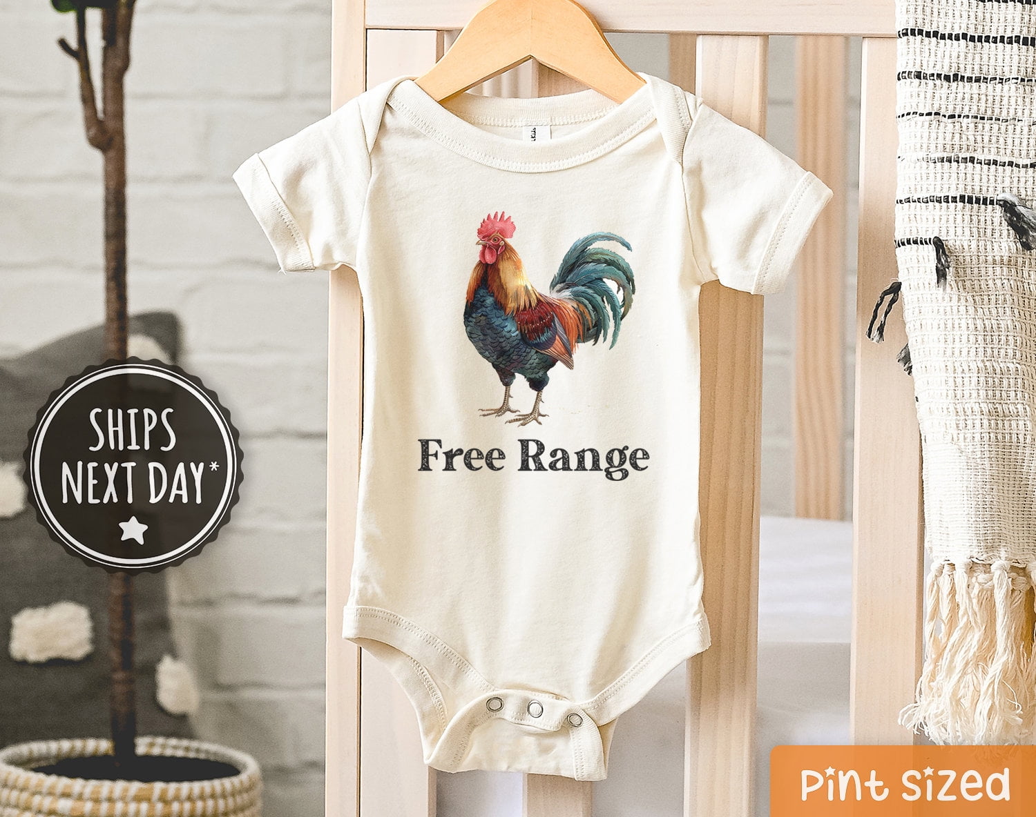 Bella Canvas with Free Range, Cute Rooster, Hipster Farm Animal ...