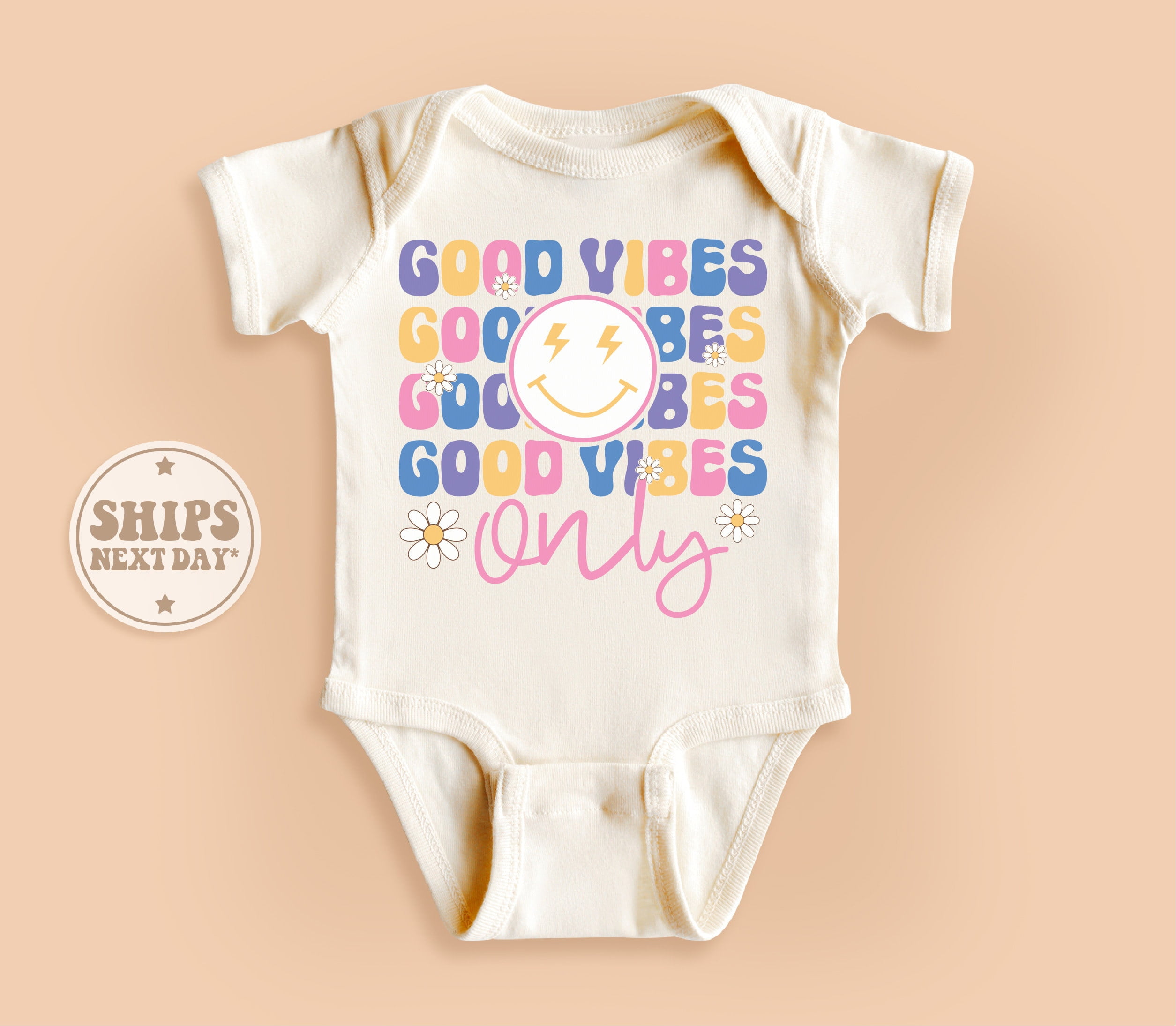 Bella Canvas with Good Vibes Only, Retro Inspirational, Baby Gift Cute ...