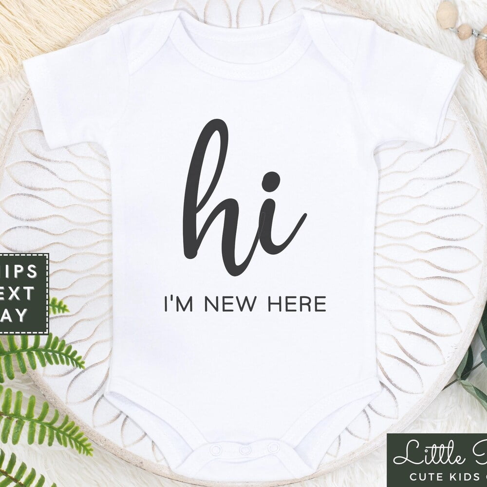 Bella Canvas with Hi I'M New Here, Cute Baby Announcement, Minimalist ...
