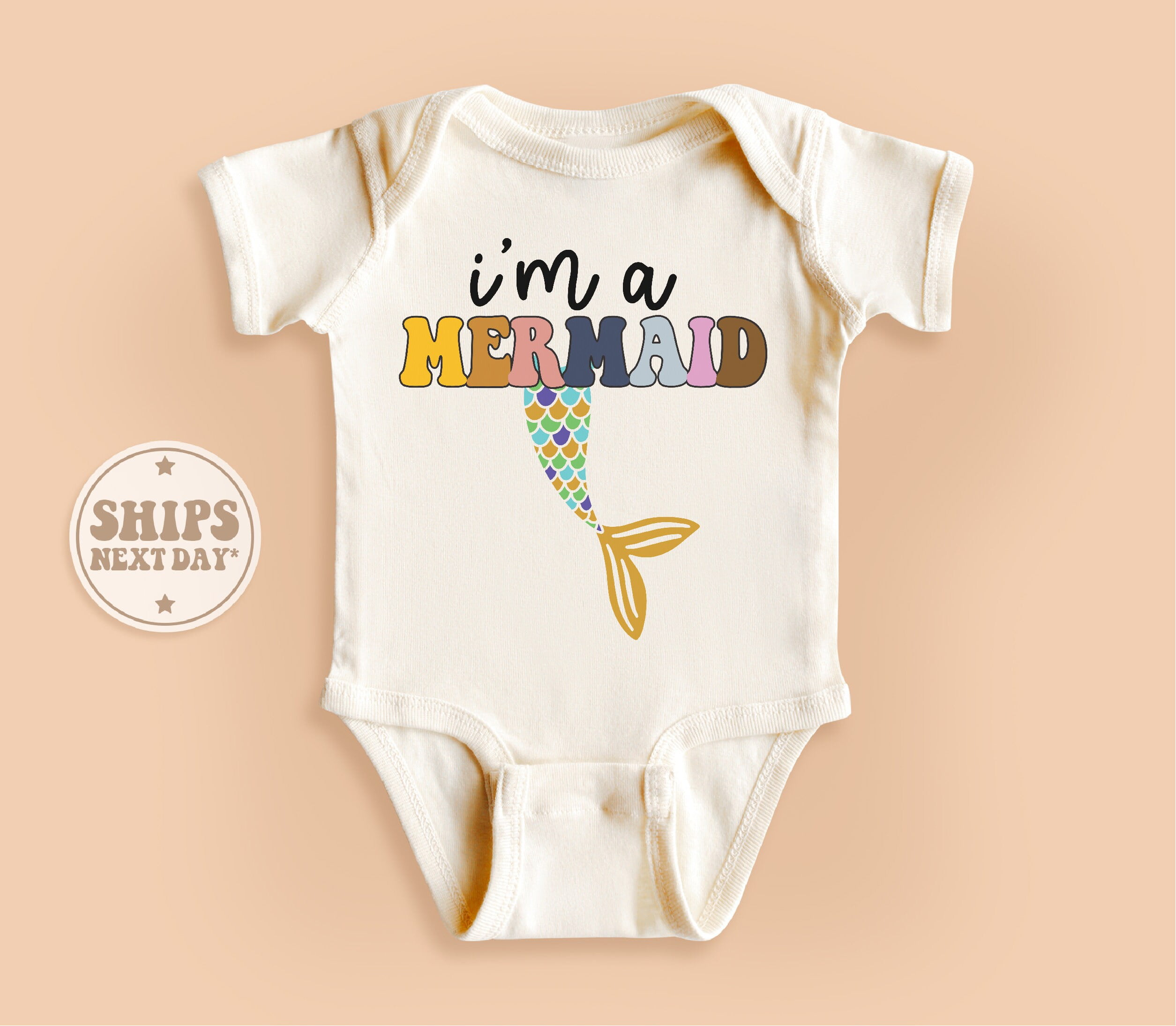 Bella Canvas with I'M A Mermaid, Mermaid Baby Girl, Retro Natural Baby ...