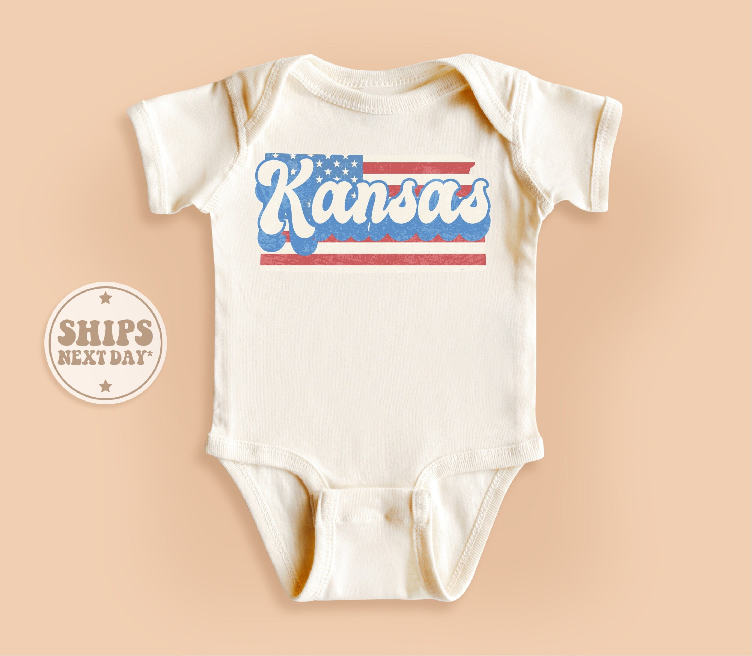 Bella Canvas with Kansas State, Kansas Baby Gift, Retro Natural ...