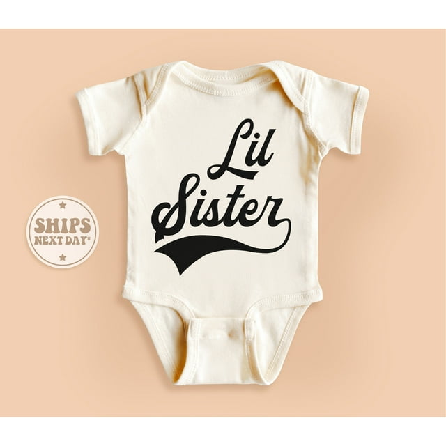 Bella Canvas with Lil Sister, Retro Little Sister, Girls Natural Baby Gift, Cute and Cool, Baby ...