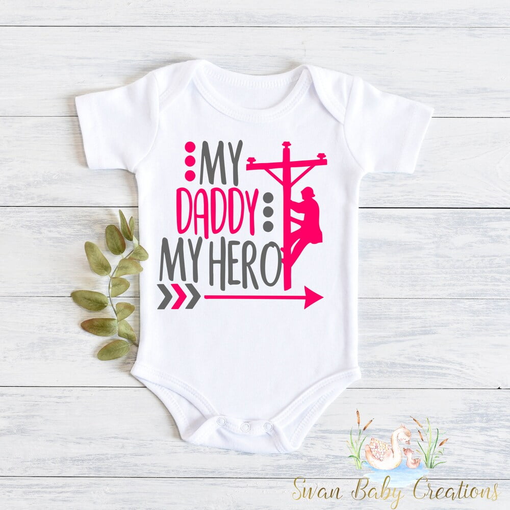 Bella Canvas with Lineman Baby, Father'S Day, My Daddy Is My Hero, Baby Girl, Linemen Clothing ...