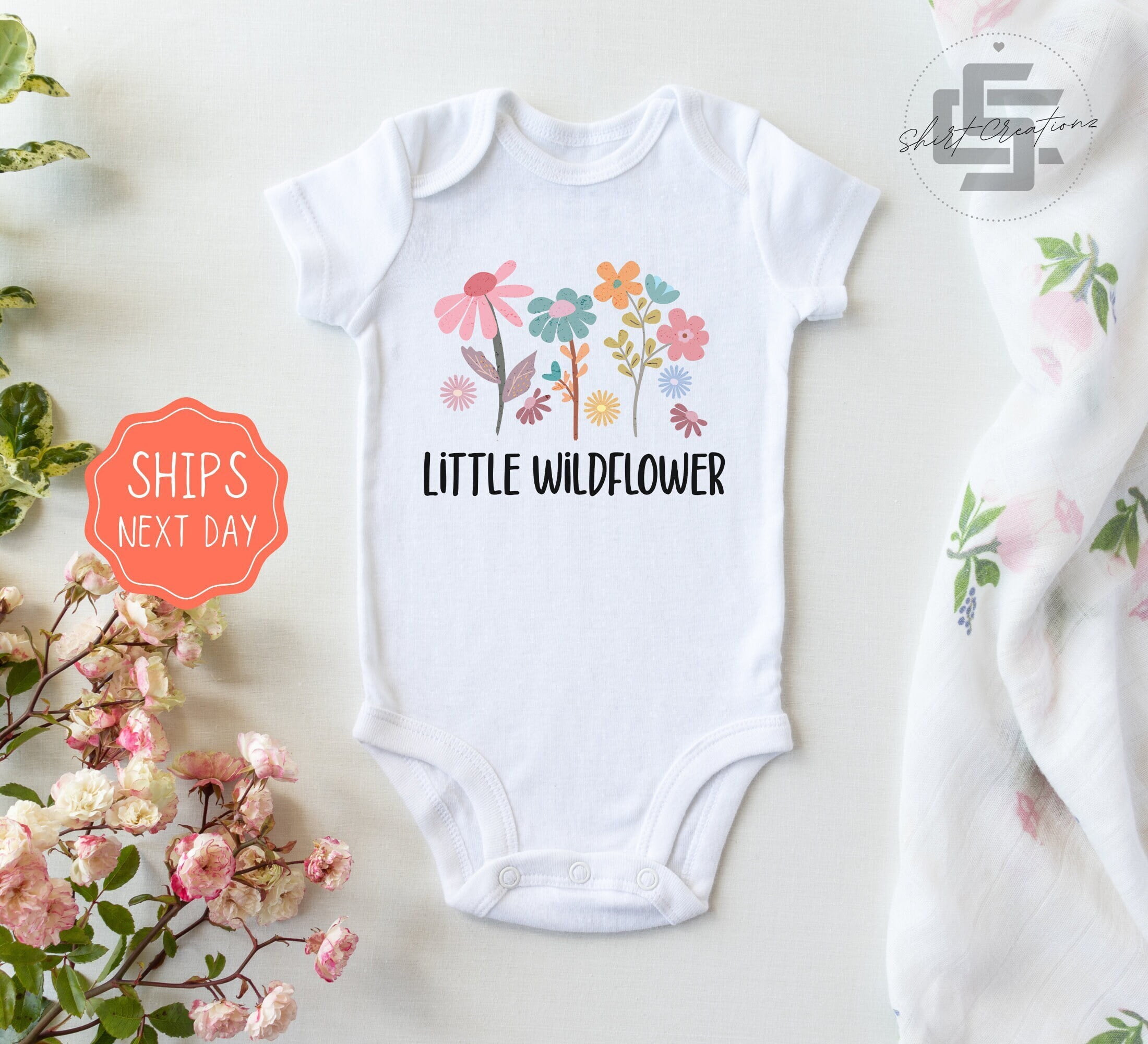 Bella Canvas with Little Wildflower, Boho Flower, Wild Flower Body Suit. Cute Baby Gift. Cute ...