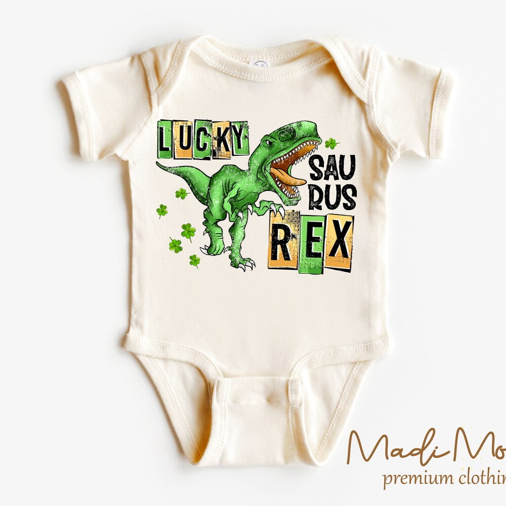 Bella Canvas with Lucky Saurs Rex, St Patrick'S Day, Dinosaurs Cute Baby Boy or Girl Bodysuit ...
