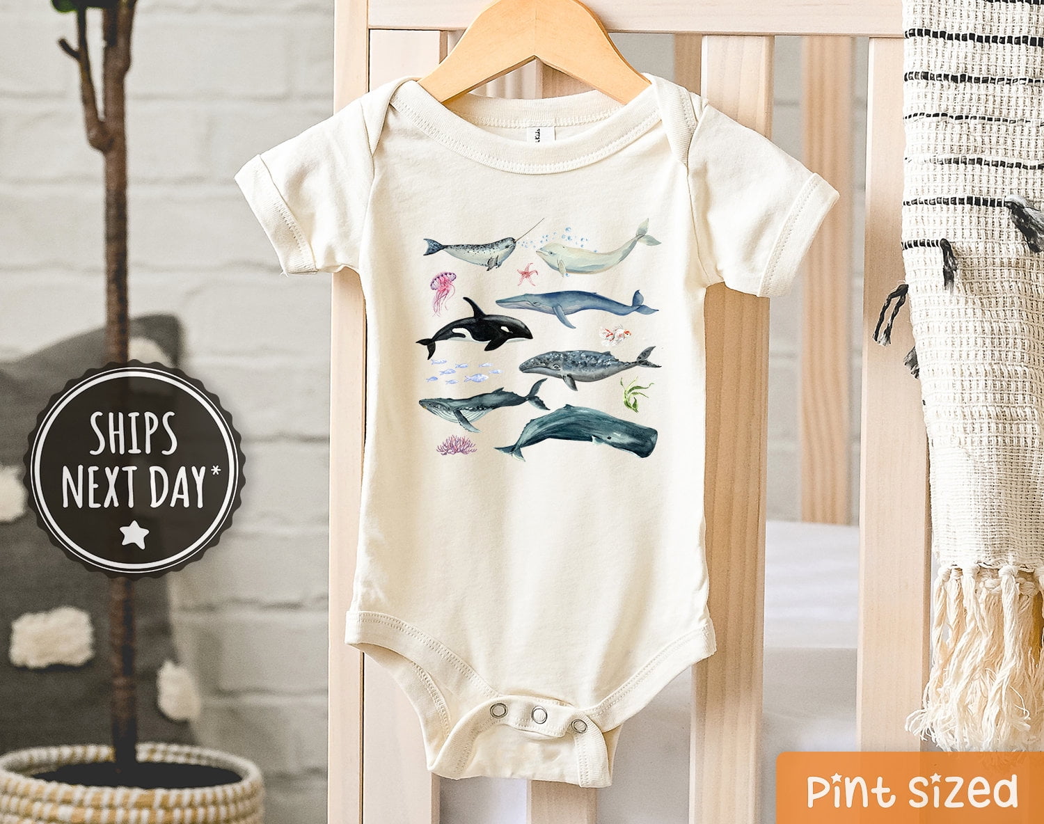 Bella Canvas with Ocean Creatures, Cute Whale, Hipster Sea Animal Cute Baby Boy or Girl Bodysuit ...