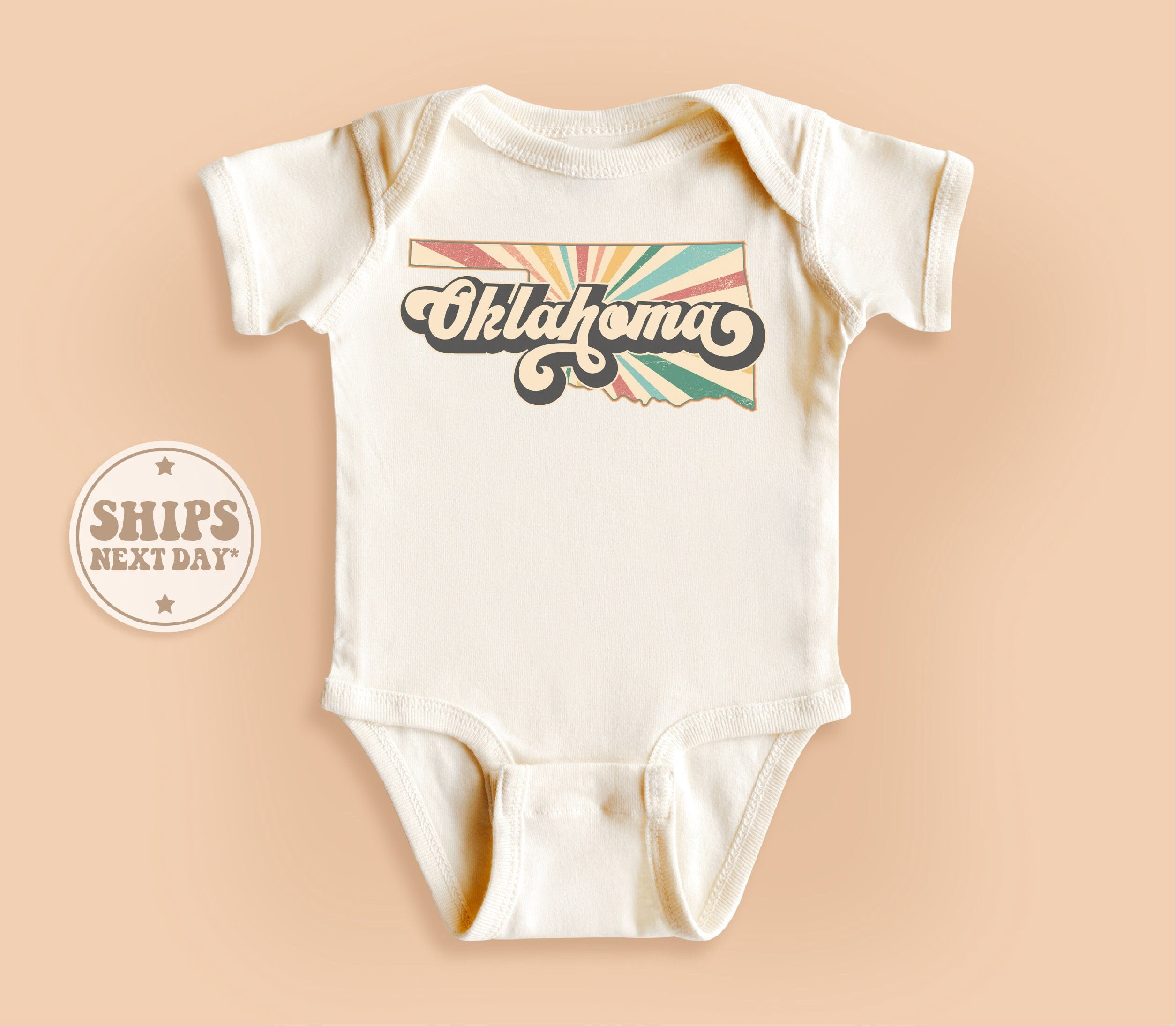 Bella Canvas with Oklahoma State, Retro Natural Baby Gift, Oklahoma Map ...