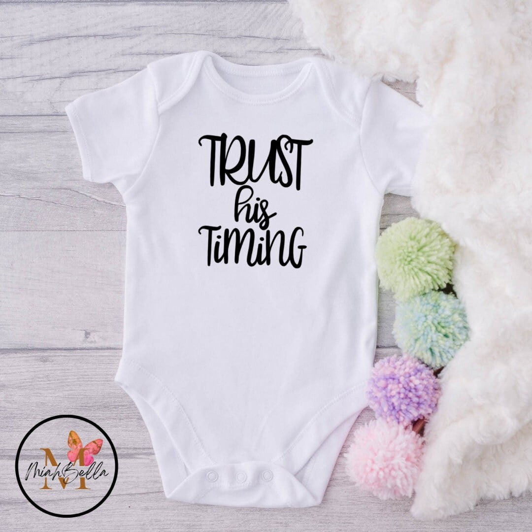 Bella Canvas with Religious Baby Trust His Timing Baby Announcement ...
