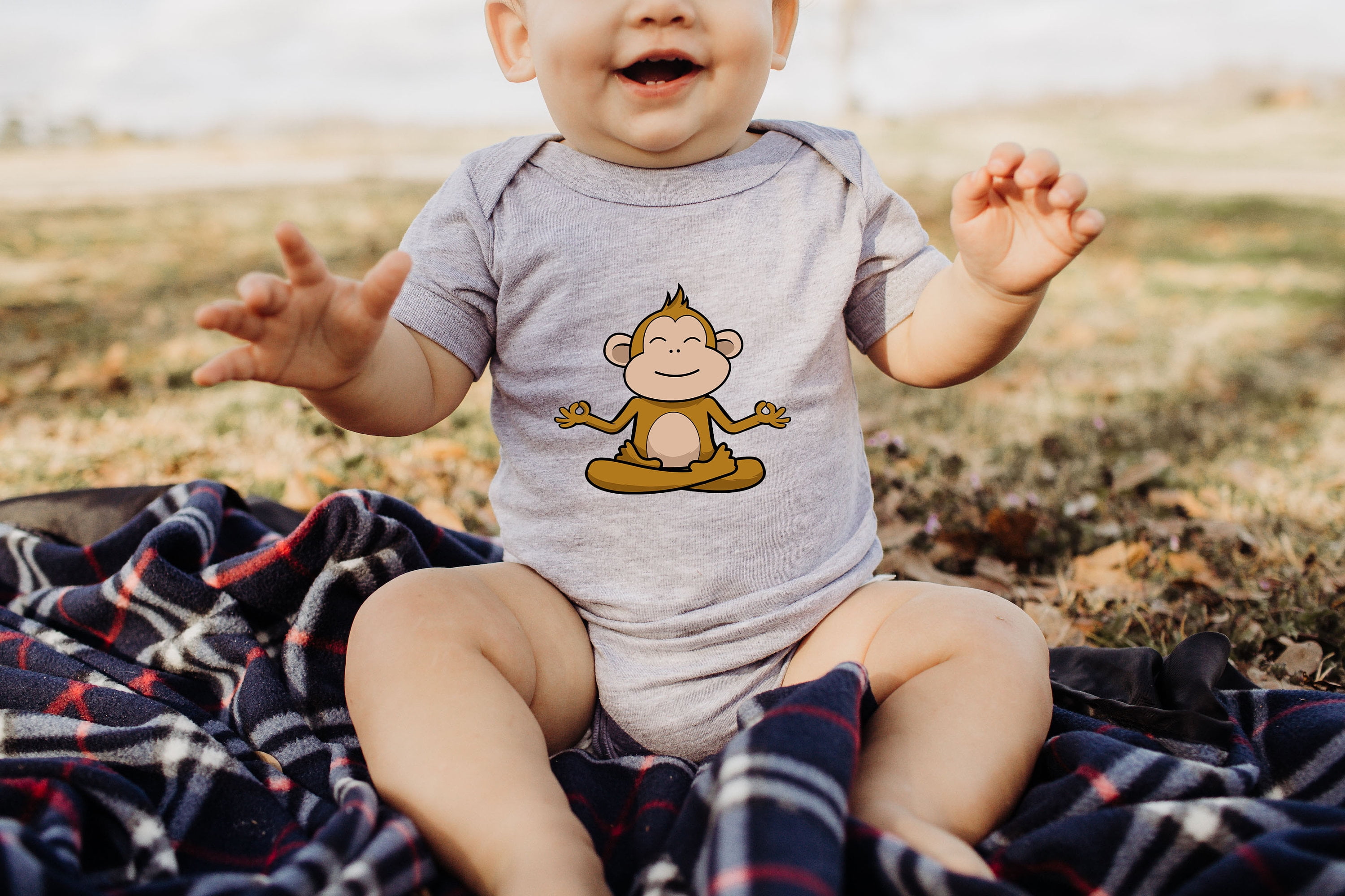 Bella Canvas with Yoga Monkey , Baby Shower Gift, Printed, Cute Animal ...