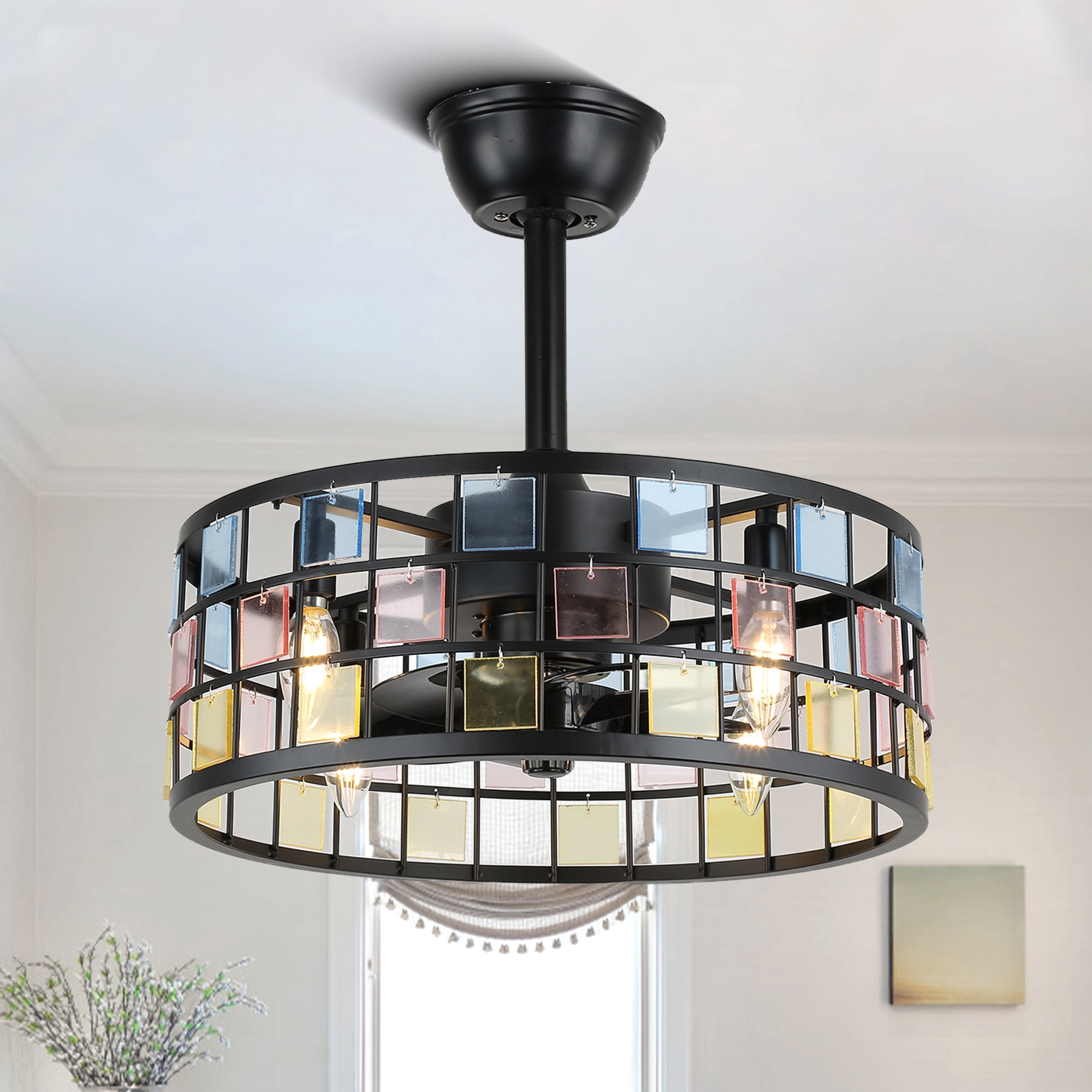 Bella Depot 18 Inches Modern Glass Shade Ceiling Fan with Light and ...