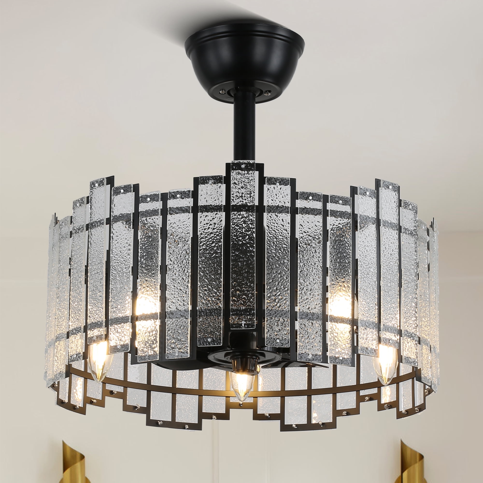 Bella Depot 19-In Modern Glass Cage Ceiling Fan with Light and Remote ...