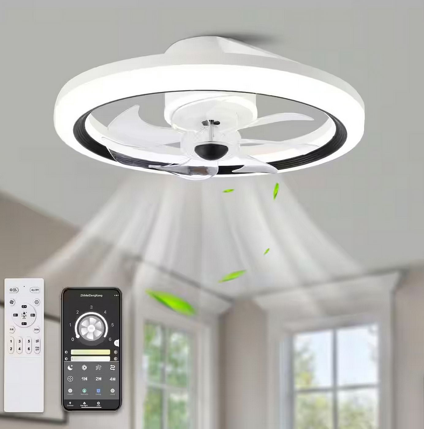 Bella Depot 20 in. LED Indoor White Low Profile 6-Speed Ceiling Fan DC ...
