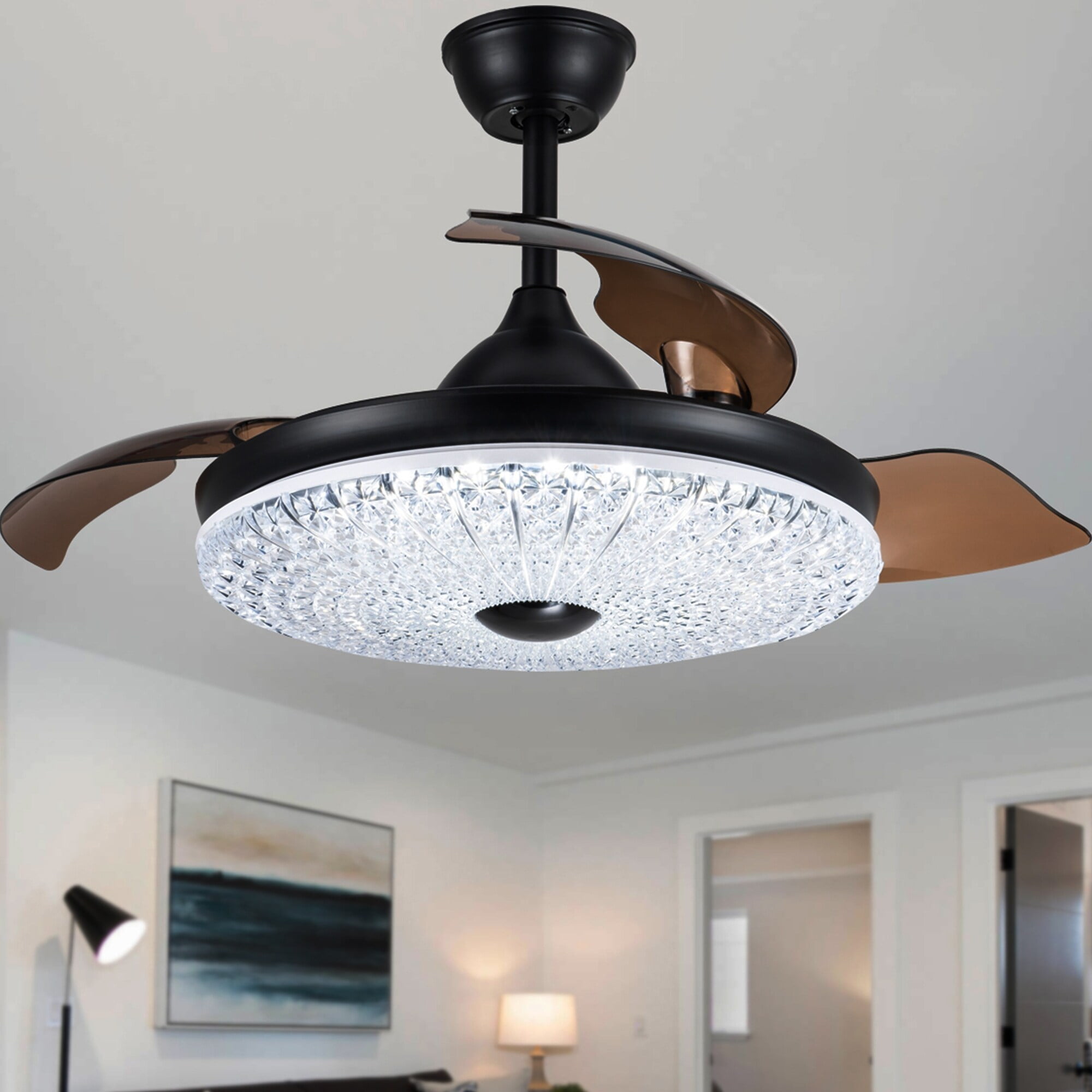 Bella Depot 42" Black Modern Retractable Ceiling Fan with LED Light and ...