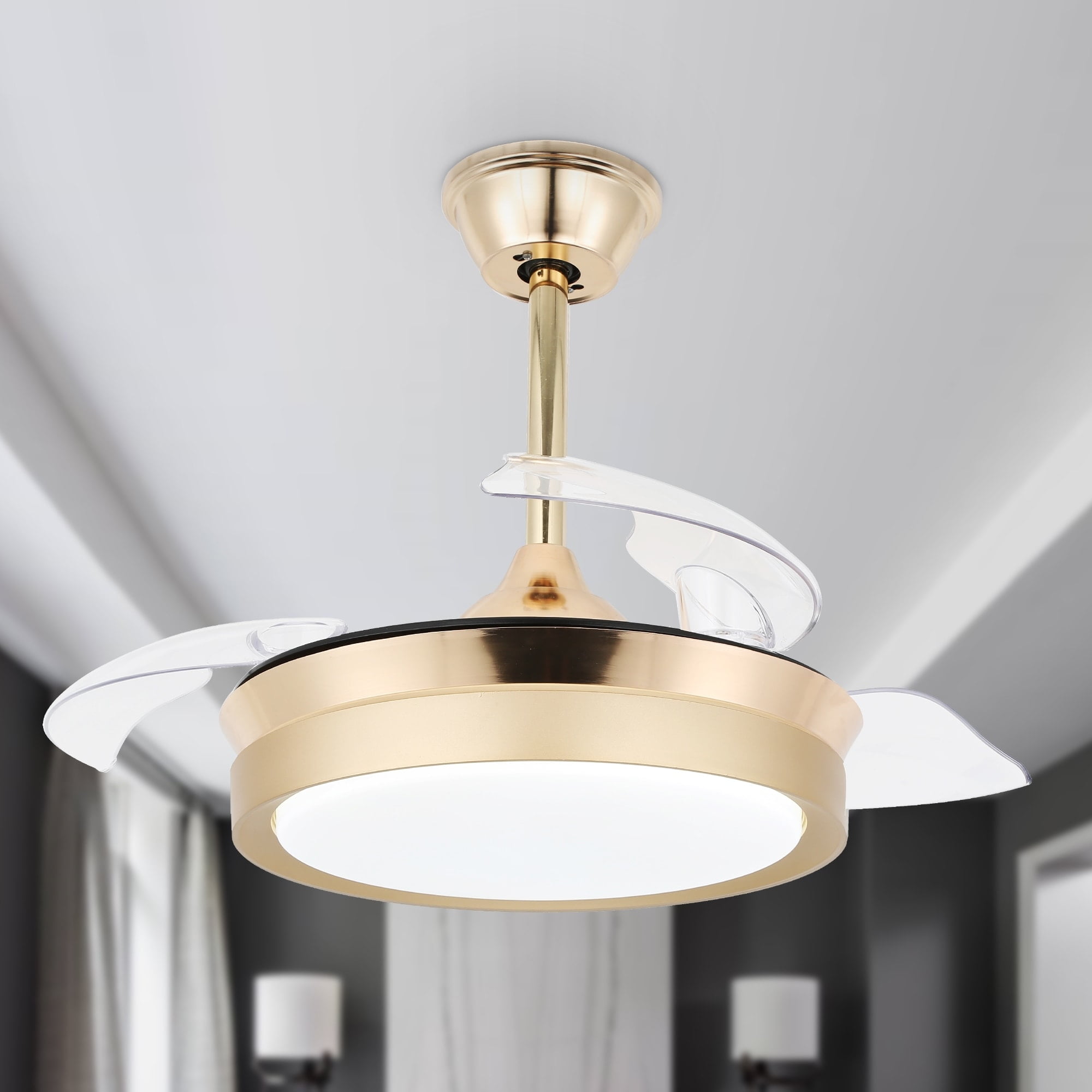 Bella Depot 42" Modern Retractable Ceiling Fan with Led Light, 6-speed ...