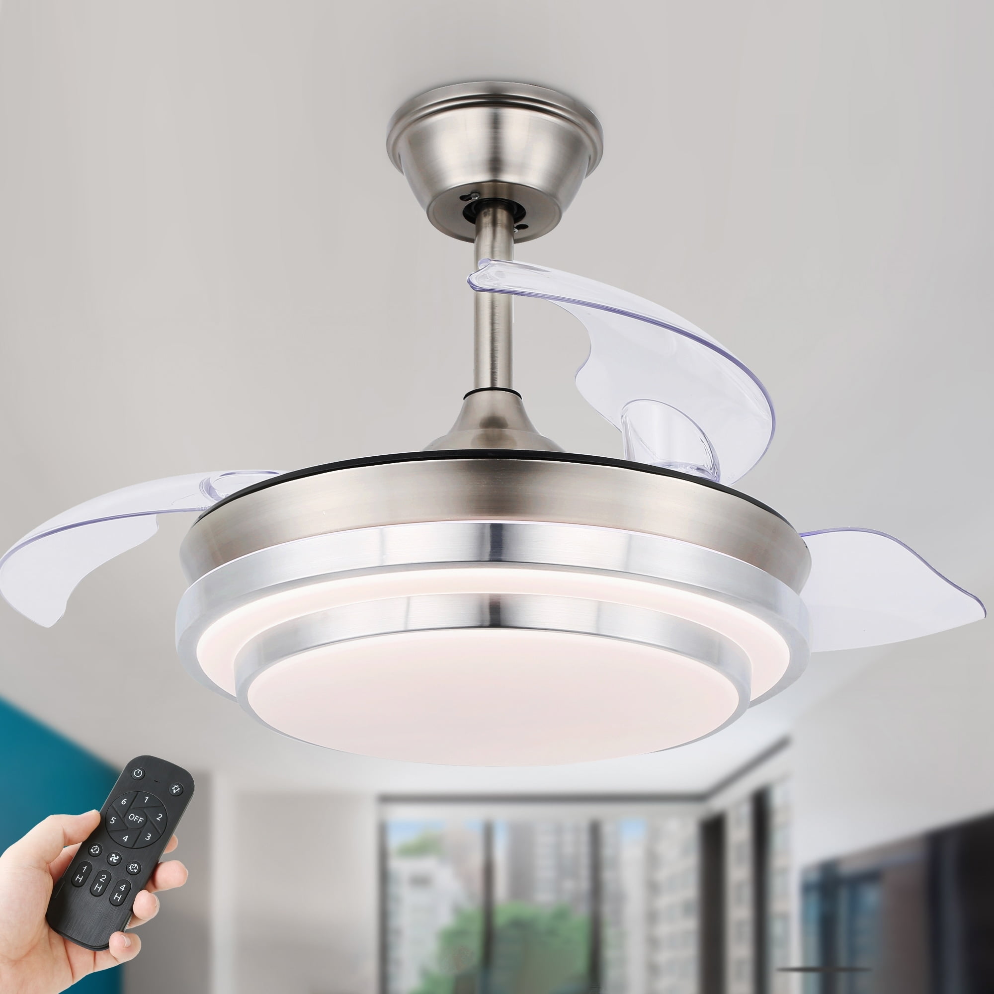 Bella Depot 42" Modern Retractable Ceiling Fan with Led Light, 6-speed ...