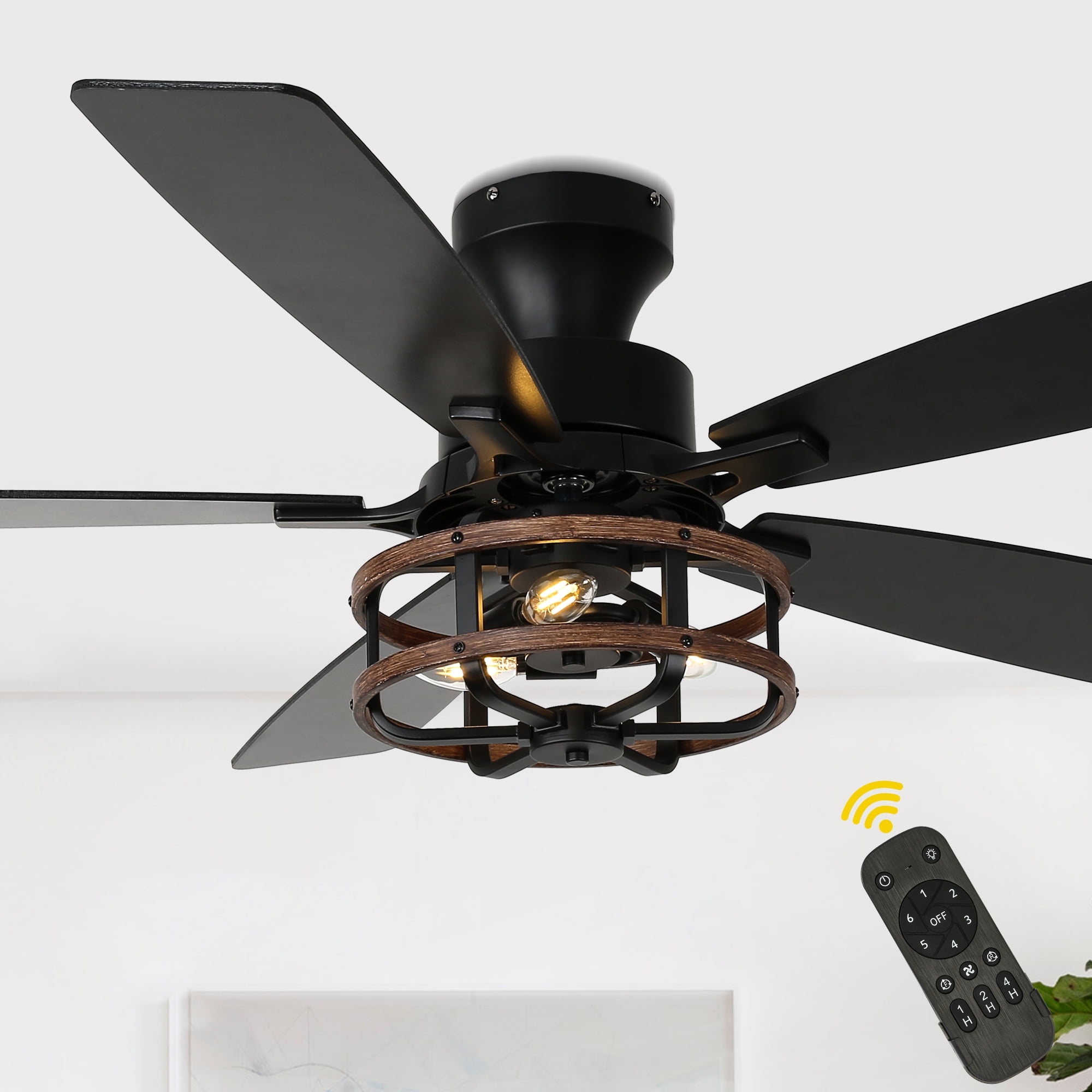 Bella Depot 52" Industrial Flush Mount Ceiling Fan with Light and ...