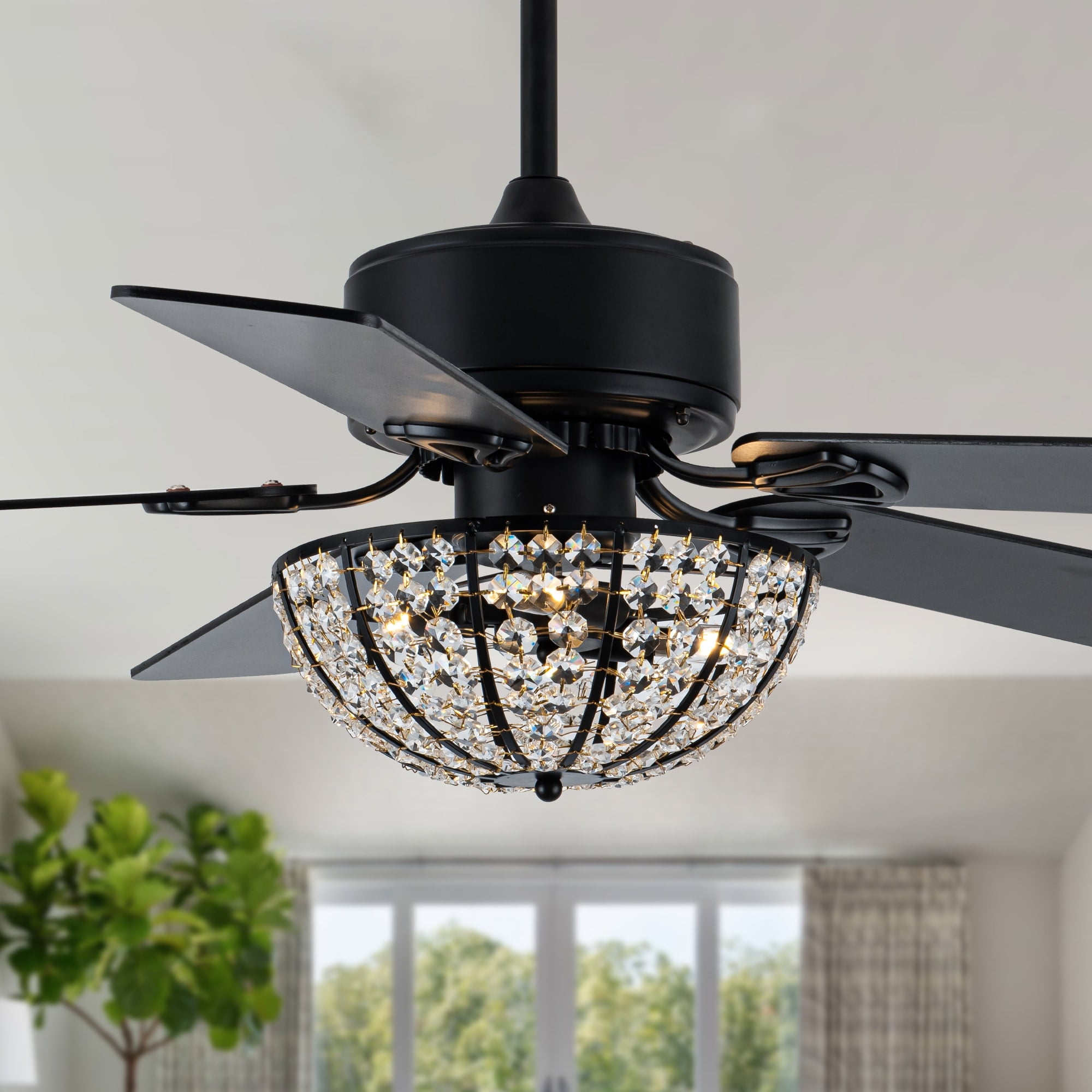 Bella Depot 52" Modern Indoor Reversible Crystal Drum Ceiling Fan with ...