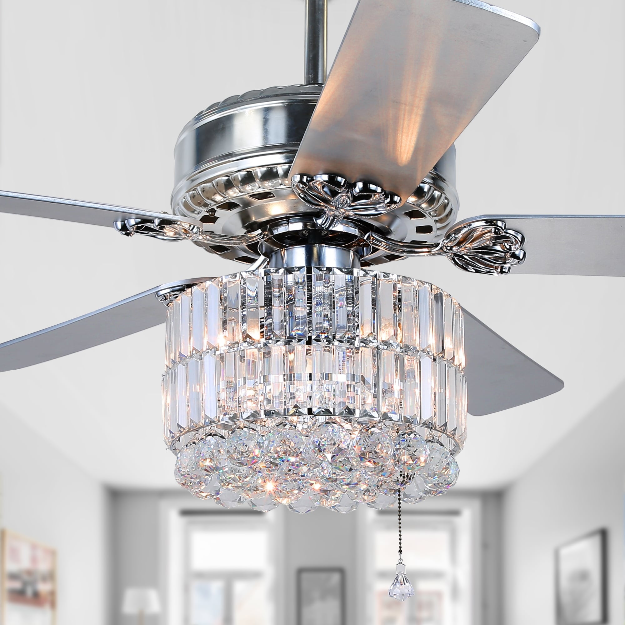 Bella Depot 52" Modern Indoor Reversible Crystal Drum Ceiling Fan with ...
