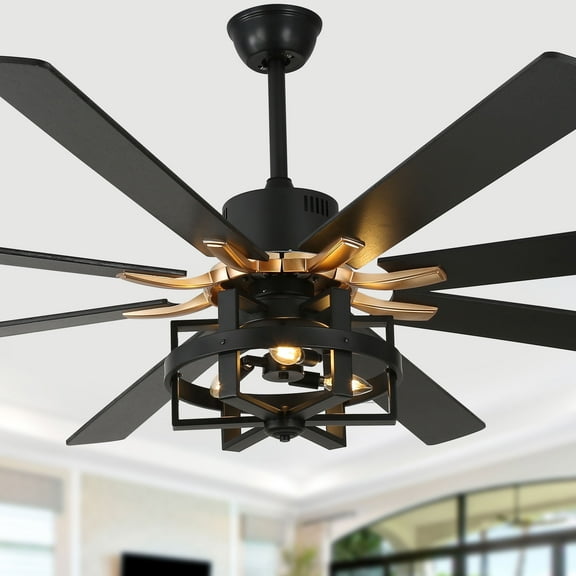 Bella Depot 20" Modern Gold Drum Ceiling Fan with Light and Remote 6 ...