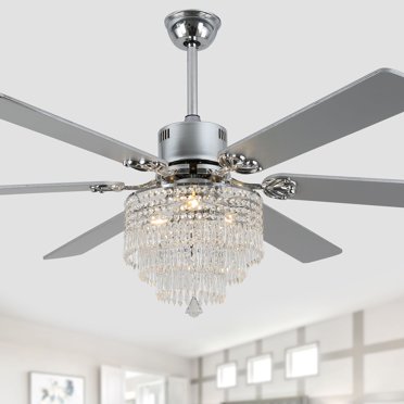 Bella Depot 52" Modern Silver Ceiling Fan 6-Speed Reversible Chandelier ...