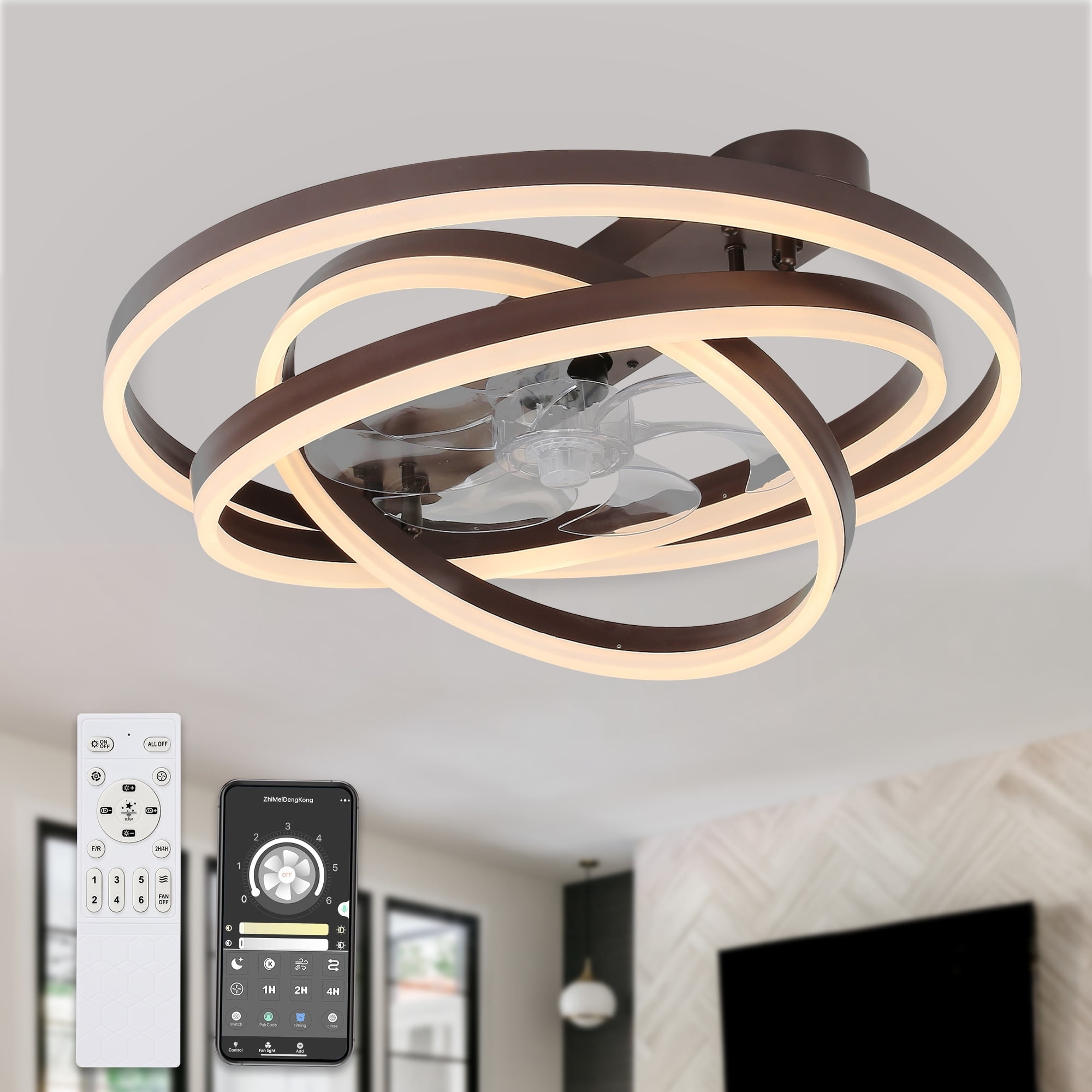 Bella Depot Modern Flush Mount Ceiling Fan with Dimmable Light, 6-Speed ...